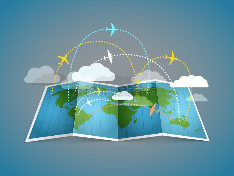 Airplanes Flying Over the Abstract Map Stock Vector - Illustration of ...
