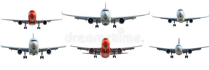 Airplanes in Front View Displaying Various Designs and Colors ...