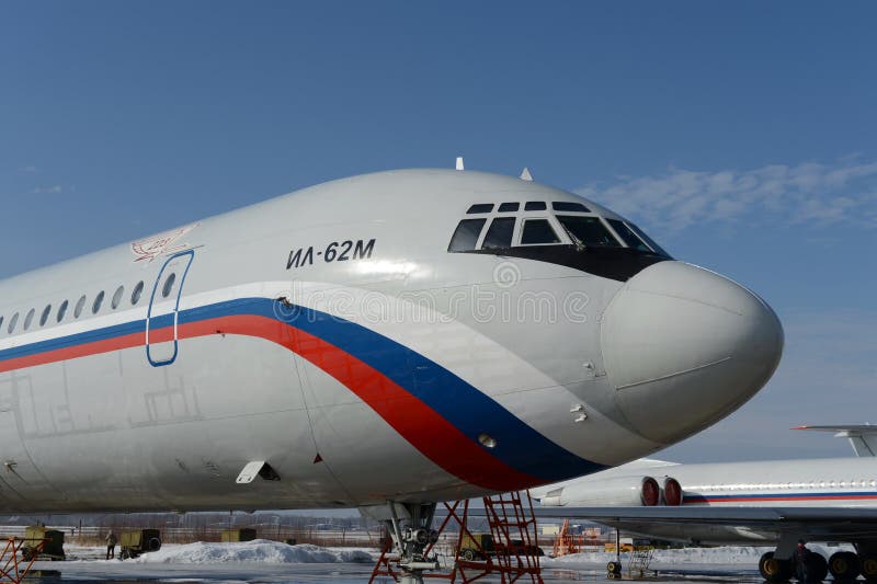 Airplanes IL-62M of the Russian Space Forces at the Chkalovsky Airfield ...