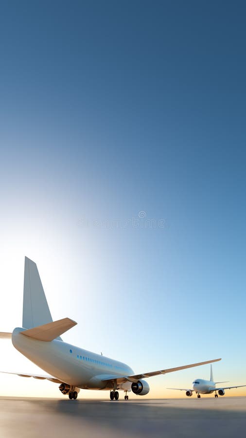 Airplanes at the Landing Strip. Ground View. Stock Illustration ...