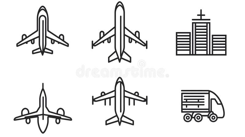 Airplanes and Logistics Icons in Minimal Design Stock Illustration ...