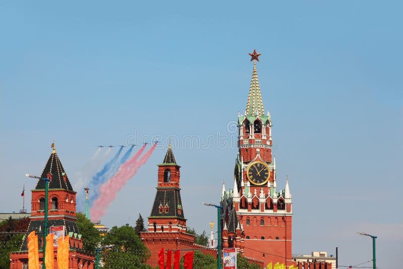 Airplanes Make Contrail and Fly Over Red Square Editorial Stock Image ...