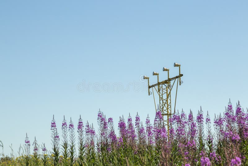 Airport Approach Light Tower Stock Image - Image of mast, lighting ...