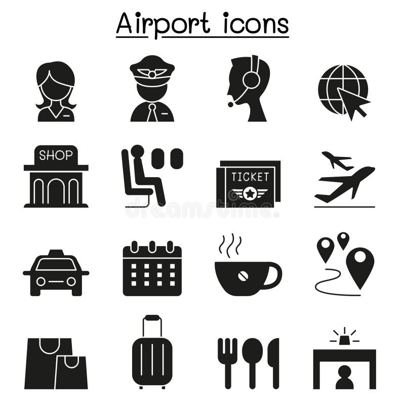 Airport and Aviation Icon Set in Glyph Style Stock Illustration ...