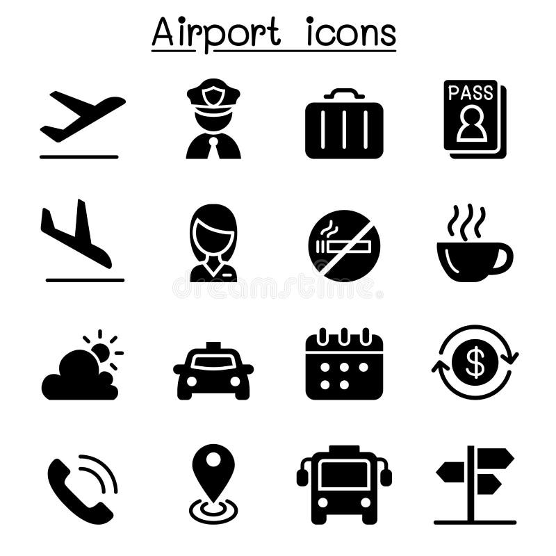 Airport & Aviation Icon Set Stock Illustration - Illustration of ...