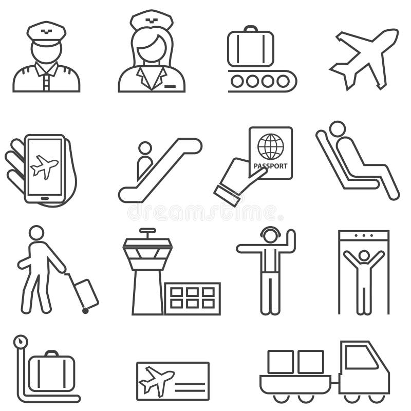 Airport and Aviation Line Icons Stock Vector - Illustration of ...