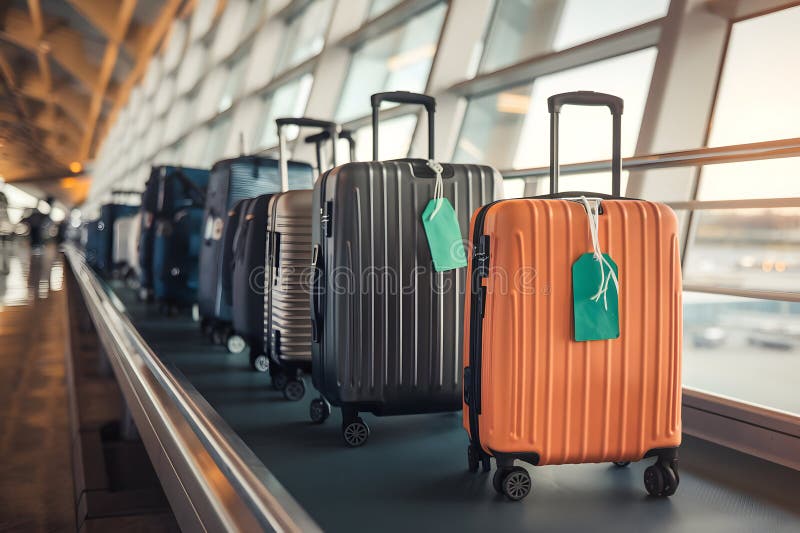 Airport Baggage Claim with an Orange Suitcase Standing Out Stock ...