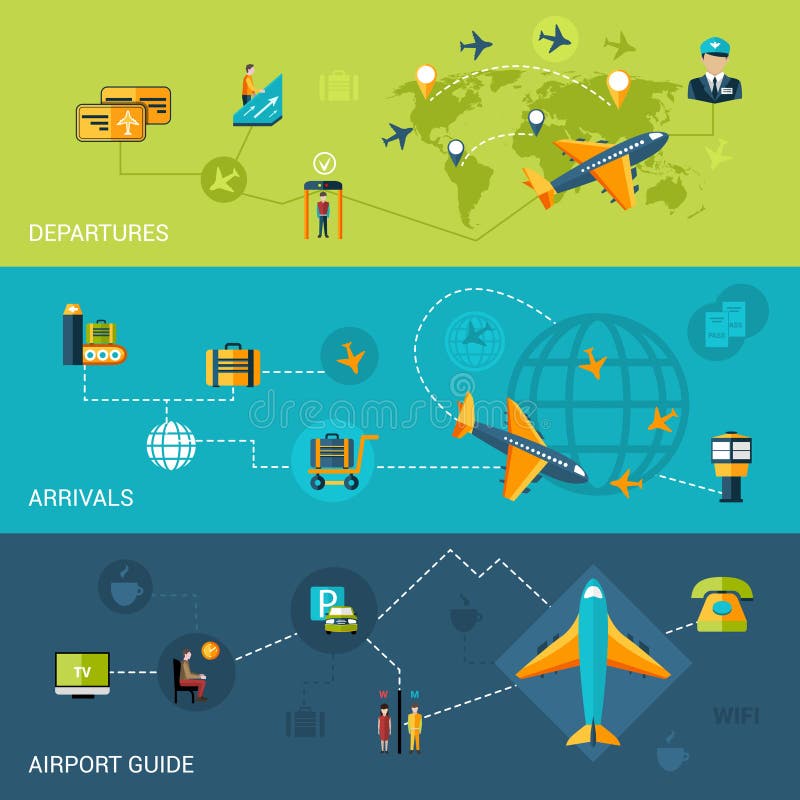 Airport Banners Set stock vector. Illustration of flight - 49365848