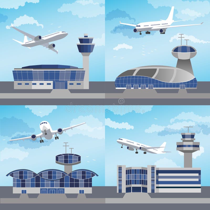 Airport Building with Control Tower. Vector Stock Vector - Illustration ...