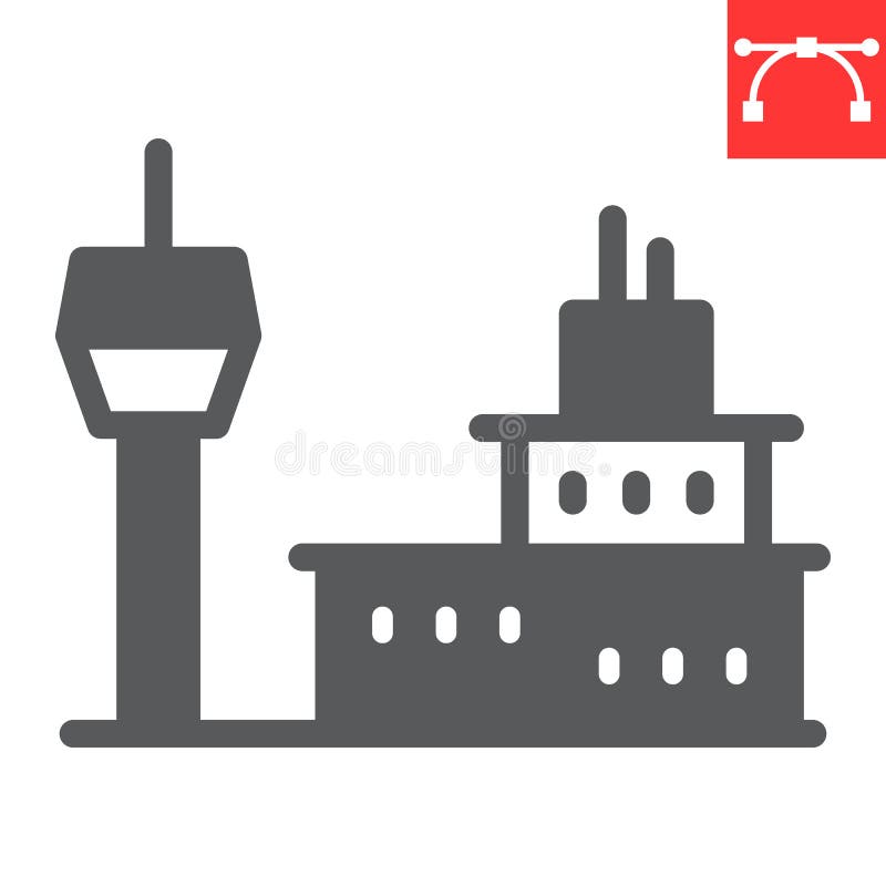Airport Building Line and Glyph Icon, Tower and Aviation, Airport ...