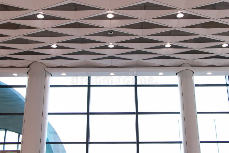 Airport Building Structure with Ceiling with Light Bulbs Lighting and ...