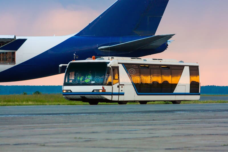 Shuttle Bus at the Airport Apron Stock Photo - Image of outdoor ...