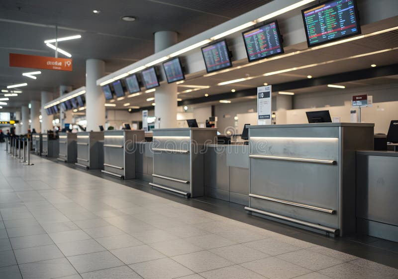 Airport Check in Counters Interior Stock Illustration - Illustration of ...