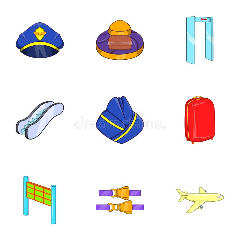 Airport Check-in Icons Set, Cartoon Style Stock Vector - Illustration ...