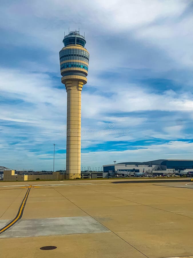 Airport Communication Tower with Blue Sky Background. Stock Image ...