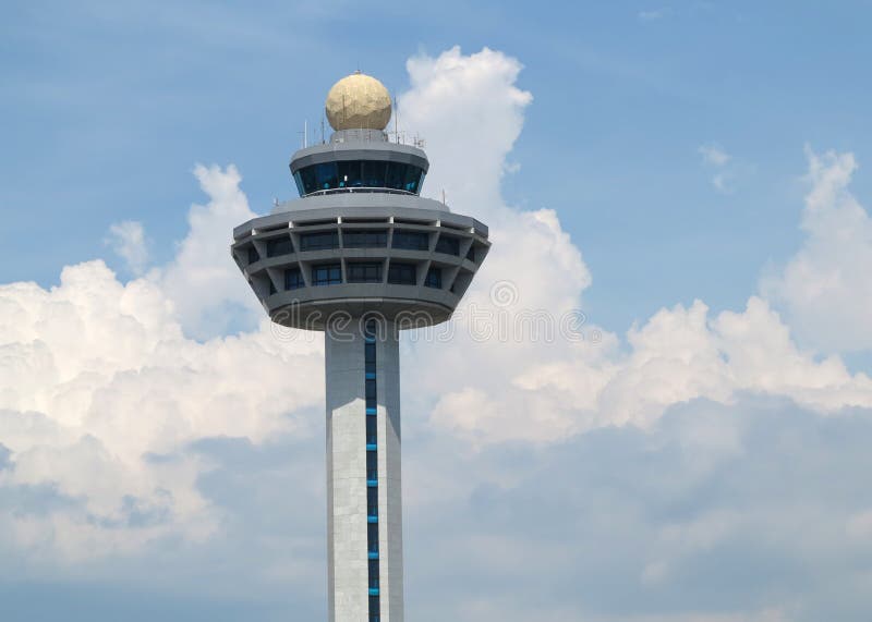 Singapore Changi Airport Control Tower at Night Stock Image - Image of ...