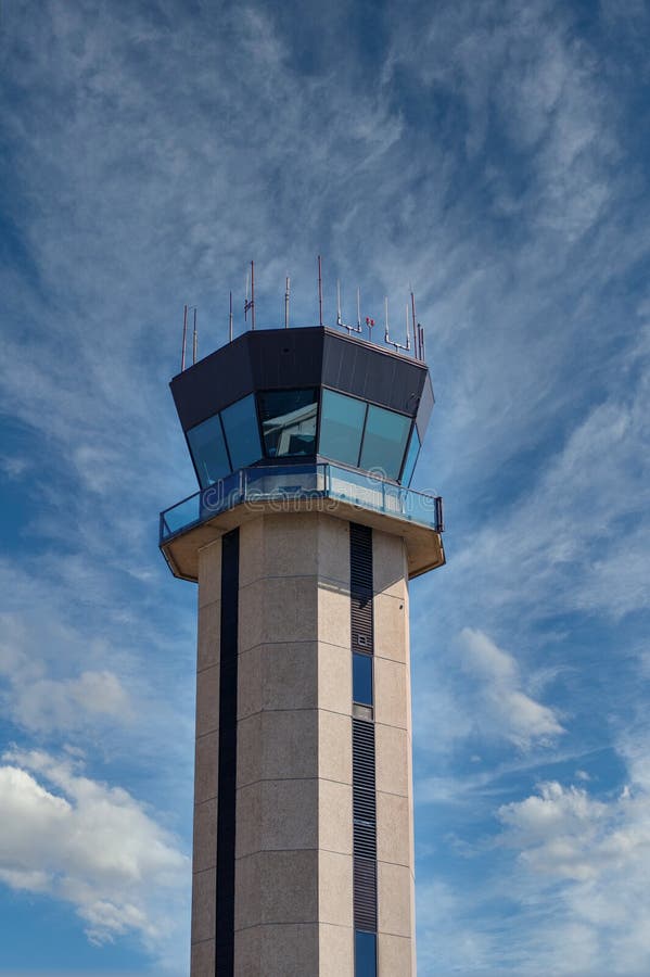 Airport Control Tower Past Runway Stock Image - Image of plane, complex ...