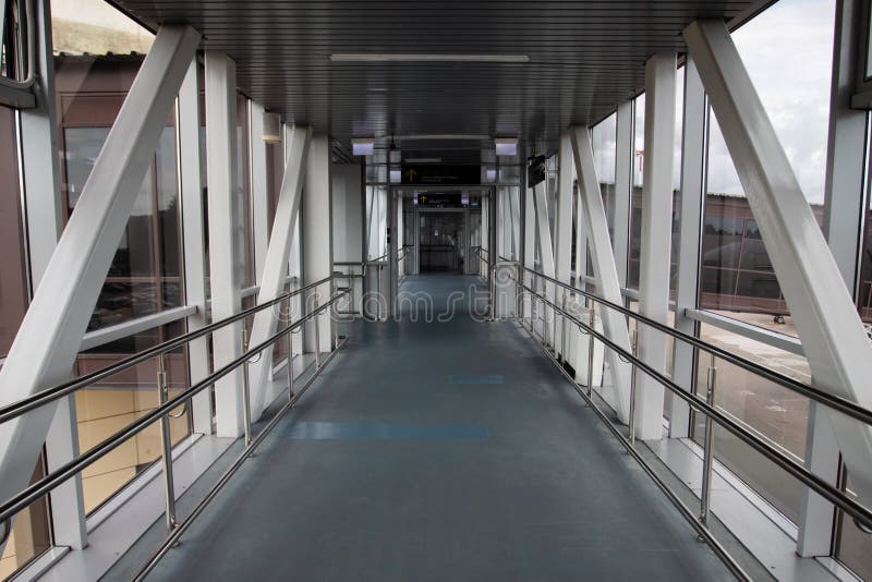 Airport Corridor after Landing in Front of the Arrivals Hall, an Empty ...
