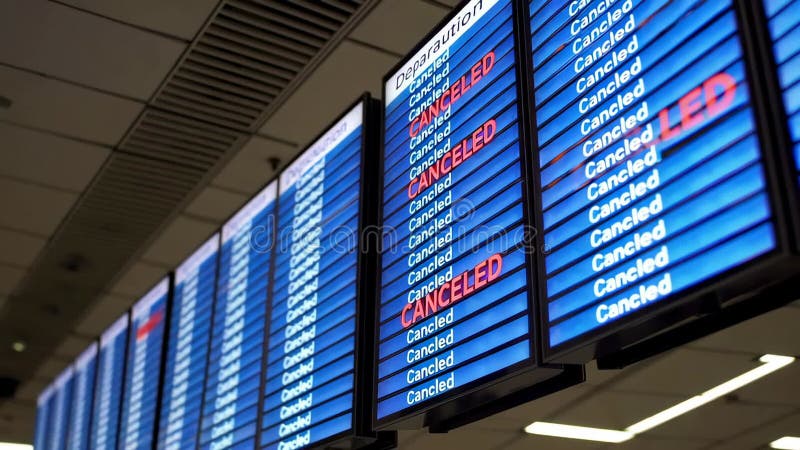 Airport Departure Screen Showing Numerous Flight Cancellations ...