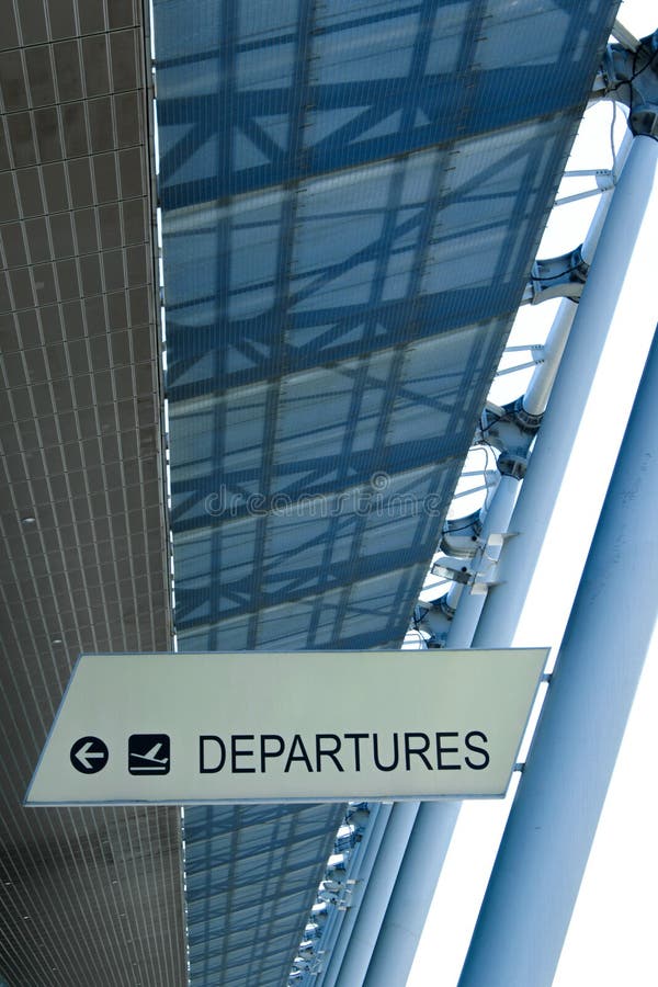 Airport Departure Sign. Directional Sign in Abstract Airport Interior ...