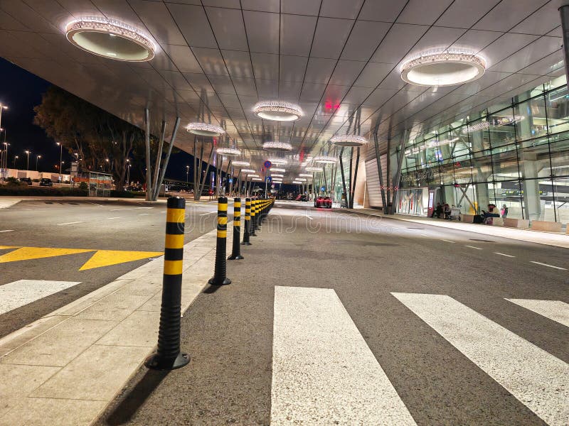 Airport Drive at Dubrovnik Airport at the Night. Drop Off Passenger ...