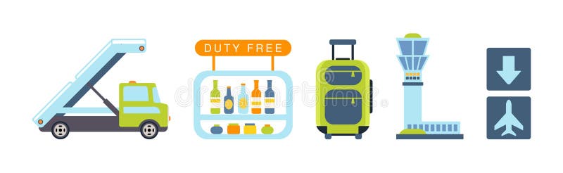 Airport Flat Icon and Object Colorful Vector Set Stock Vector - Illustration of airport, travel ...