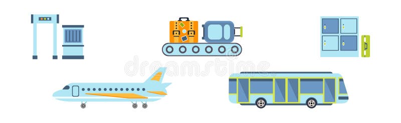 Airport Flat Icon and Object Colorful Vector Set Stock Vector ...
