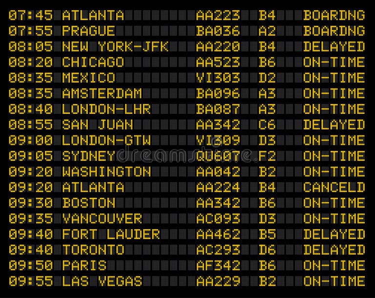 Airport Flight Schedule Sign Editorial Image - Illustration of ...