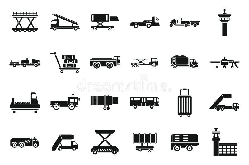 Airport Ground Support Service Icons Set Simple Vector. Cargo Aero ...