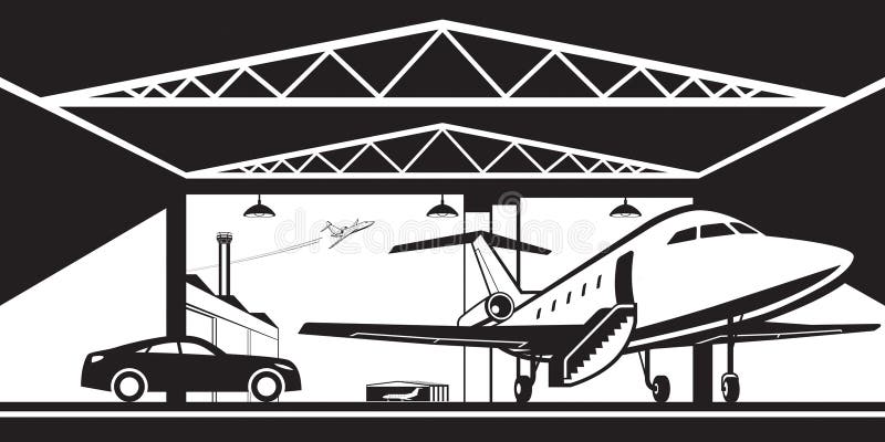 Airport Hangar with Private Jet and Luxury Car Stock Vector ...