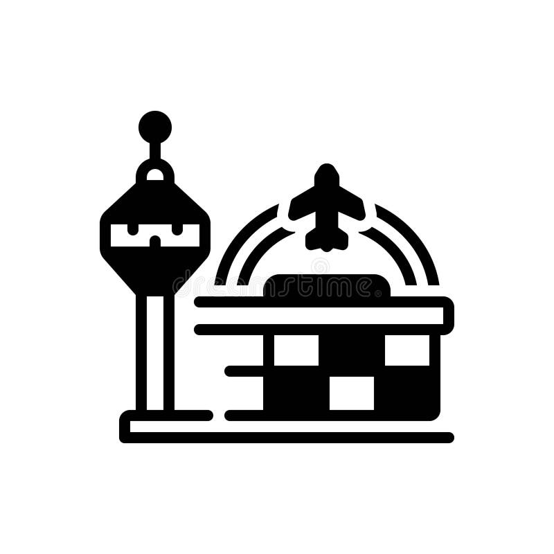 Black Solid Icon for Airport, Aerodrome and Tower Stock Illustration ...