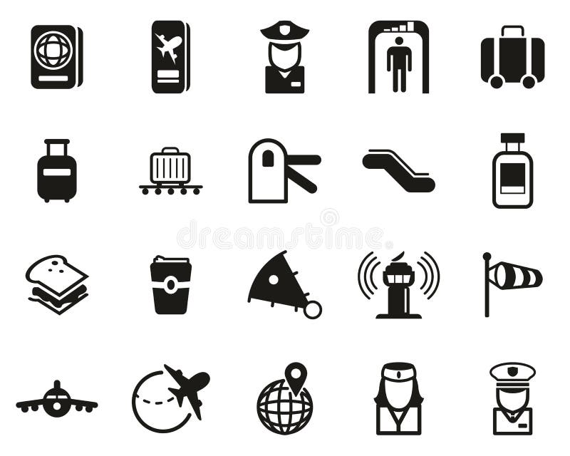 Airport Icons Black & White Set Big Stock Vector - Illustration of ...