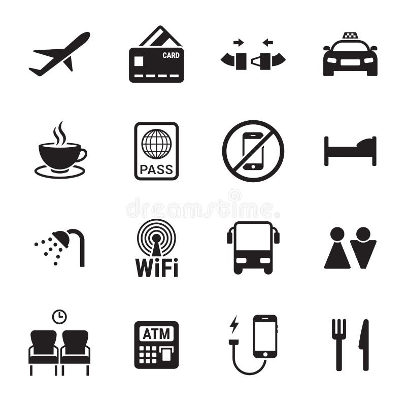 Airport icons set stock illustration. Illustration of airplane - 98711503
