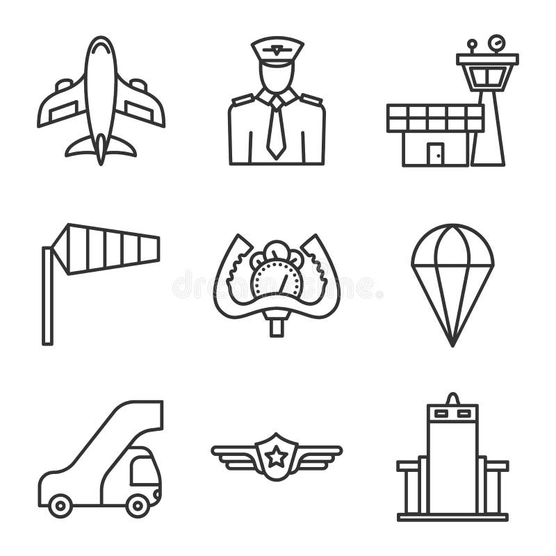 Airport Icons Set. Linear Symbols Set on White Background. Stock Vector ...