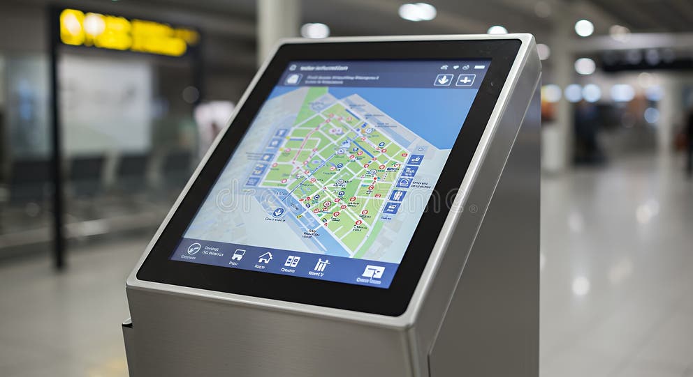 Airport Information Kiosk with Interactive Touchscreen Map Stock Illustration - Illustration of ...