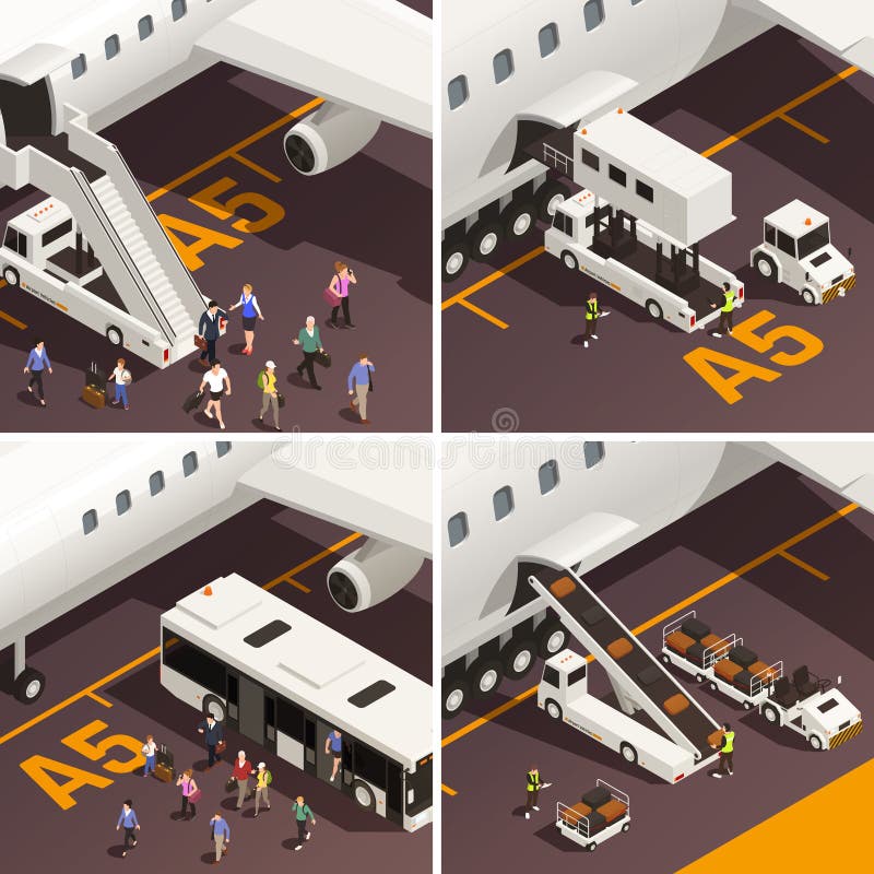 Airport Isometric Set stock vector. Illustration of travel - 251918370