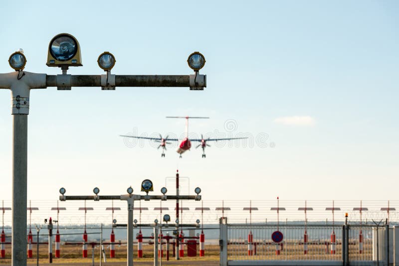 Airport landing lights stock image. Image of transport - 36368409