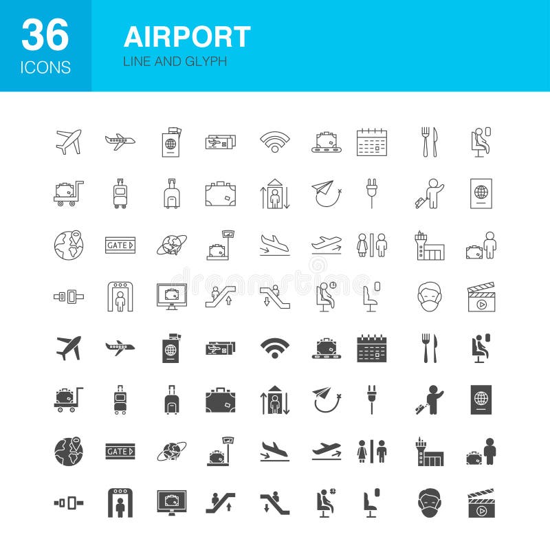 Airport Line Web Glyph Icons Stock Vector - Illustration of seat, plane ...