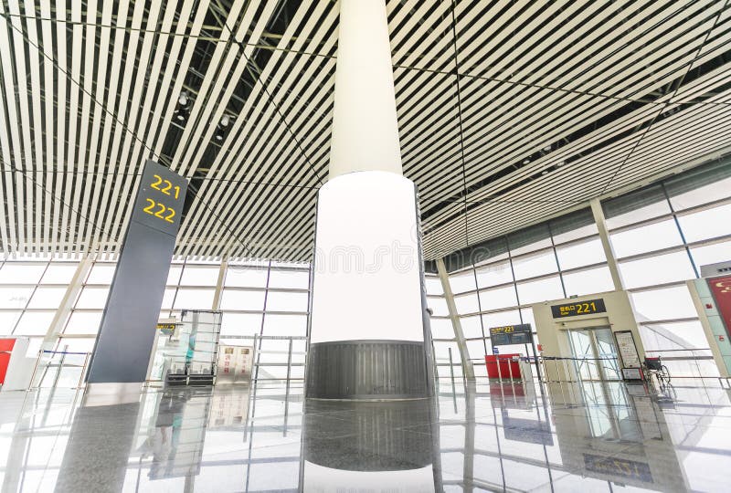 Airport Lobby Billboard Display Rack Stock Image - Image of lights ...
