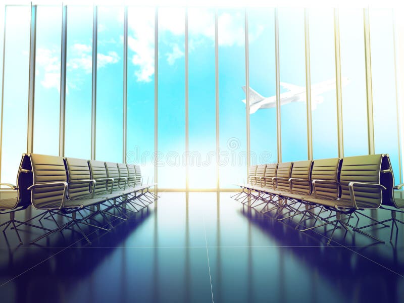 Airport Meeting Room with Panoramic View. Stock Photo - Image of glass ...