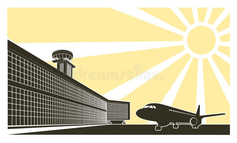Airport Modern Terminal with a Tower Stock Vector - Illustration of ...