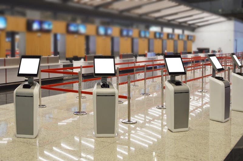 Airport Online Self Check-in Kiosk Stock Photo - Image of checkout ...