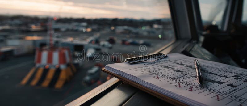 Airport Operations Checklist on Clipboard with Pen in Control Tower at ...