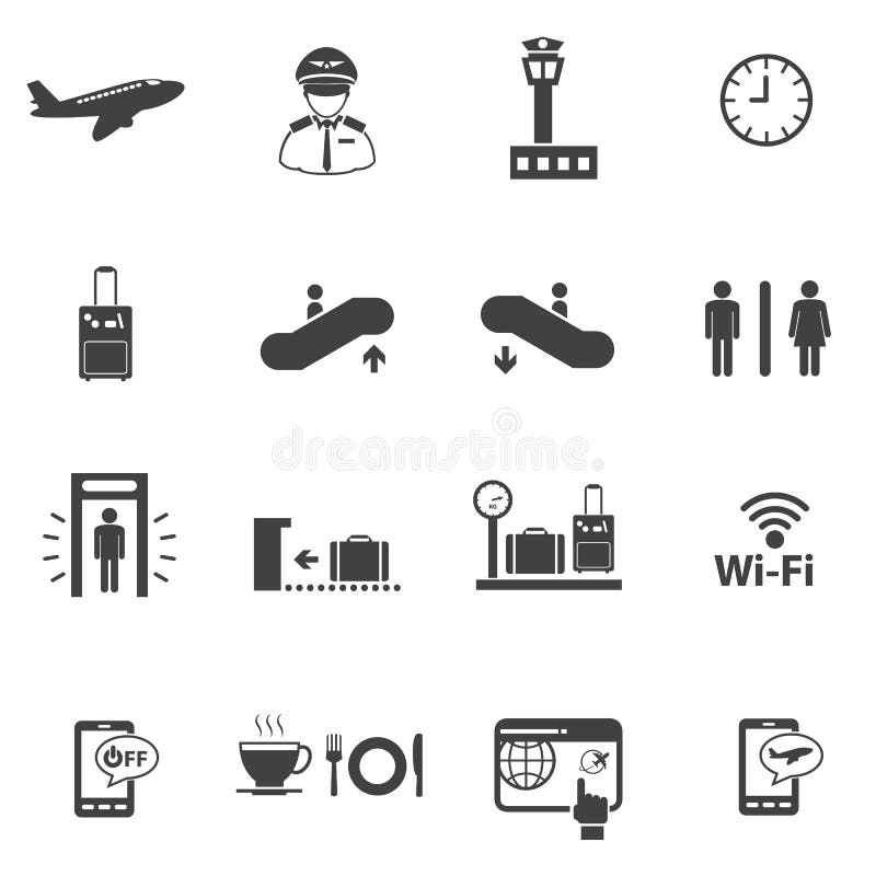 Airport, Public Information Icons Set. Stock Vector - Illustration of ...
