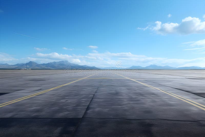 Airport Runway with Blue Sky and Mountain Background - Ai Generated ...