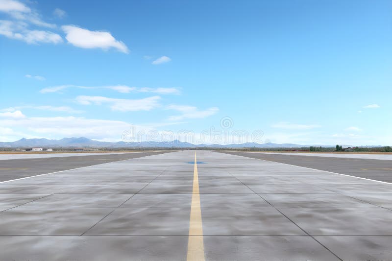 Airport Runway with Blue Sky and Mountain Background - Ai Generated ...