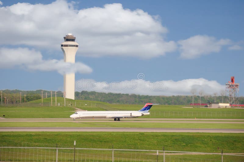 Airport Runway and Control Tower Stock Photo - Image of secure, outside ...