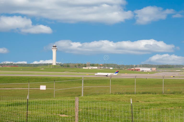Airport Runway and Control Tower Stock Photo - Image of runway, plane ...
