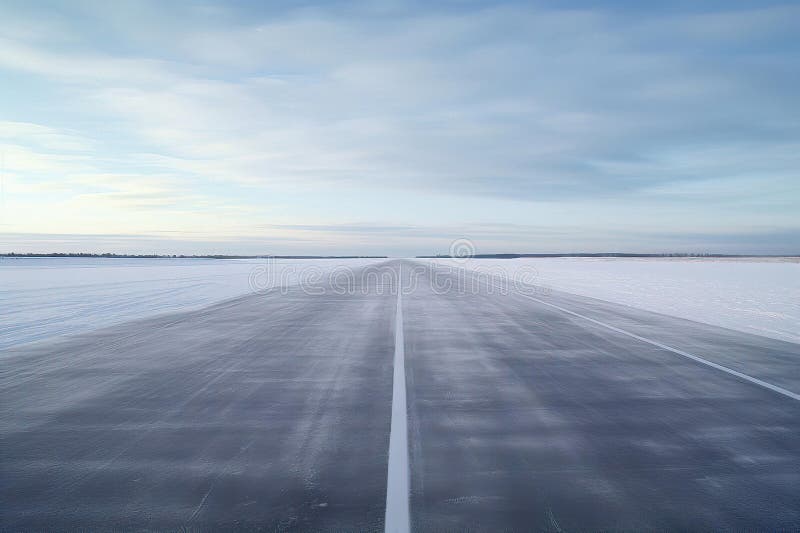 An Airport Runway Covered in Snow Under a Clear Sky Stock Photo - Image ...