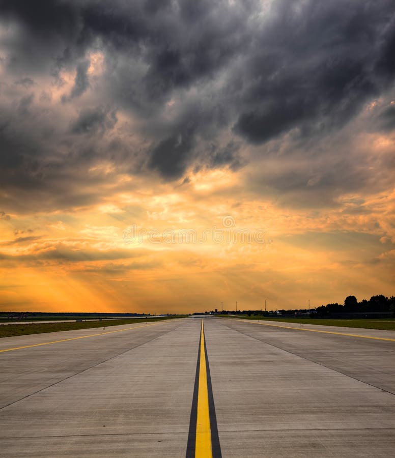 Airport runway on sunset stock image. Image of landing - 91044891